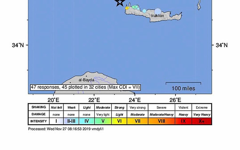 Zware zeebeving bij Kreta