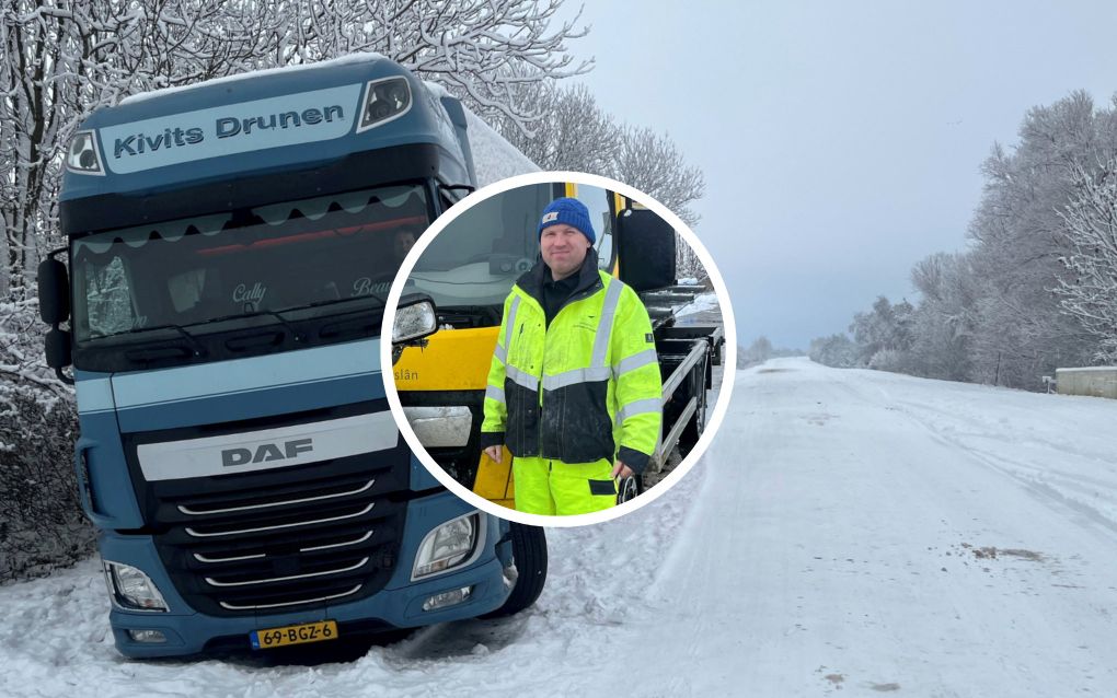 Trucker Mark strandt in de sneeuw bij Sneek: „Het is zwaar beroerd ...