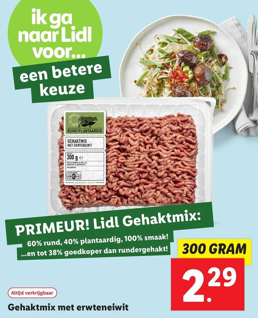 Hybride vlees van Lidl betekent minder uitstoot, maar is het ook gezond?